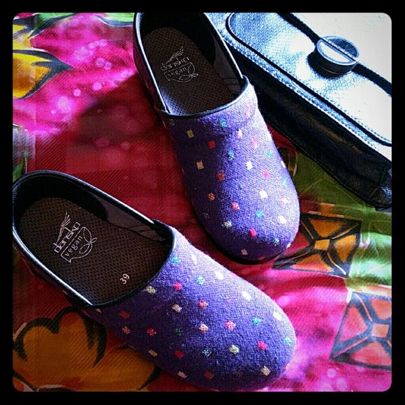 Dansko | Shoes | Dansko Purple Mules With Multicolor Accents | Poshmark